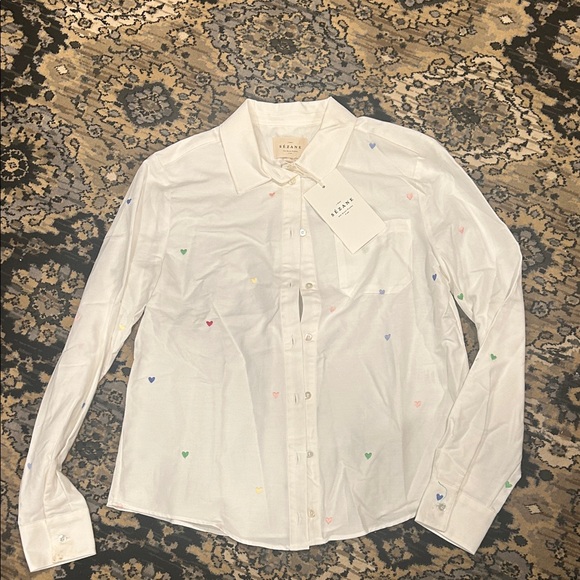 Sezane | Tops | Sezane White Buttondown Shirt With Multicolor Heart ...
